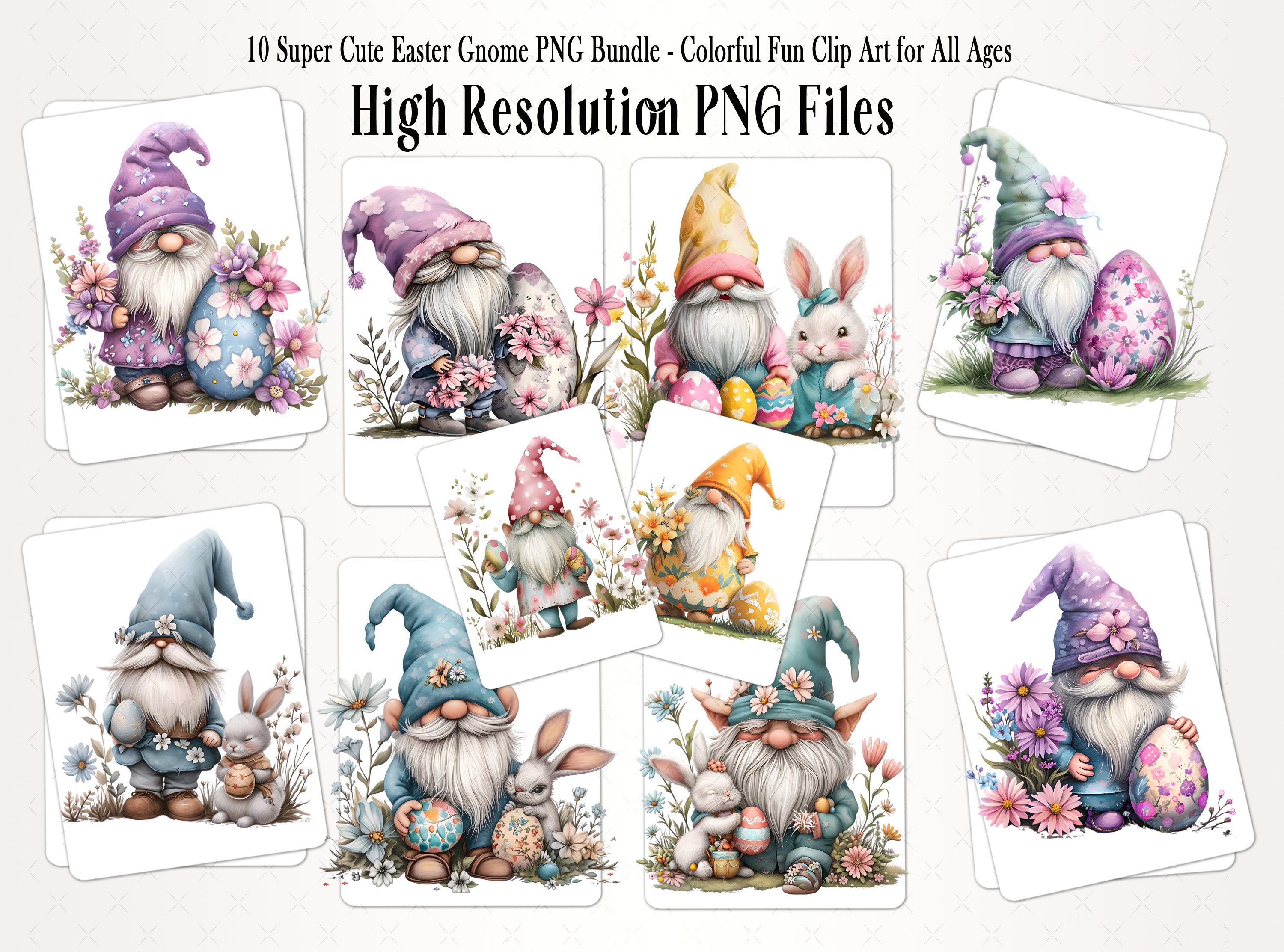 10 Springtime Easter Gnome PNG Clip Art Bundle, Instant Digital ...