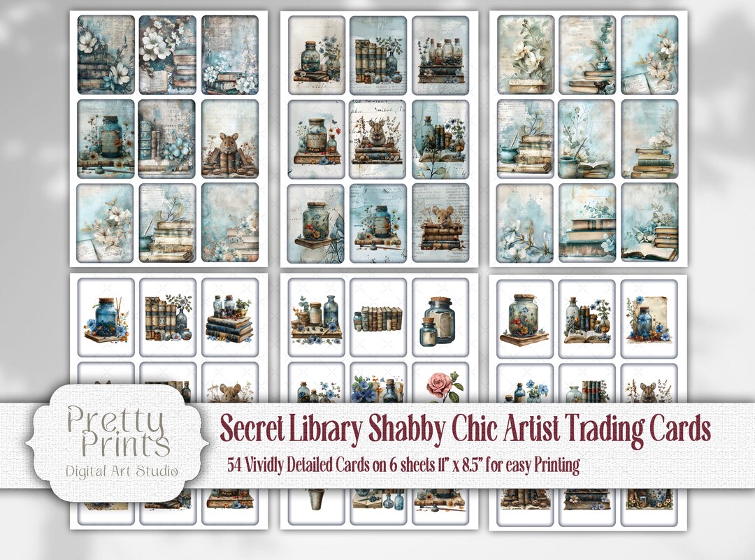 Shabby Chic Library Artist Trading Cards: Vintage Books ATC Sheets ...