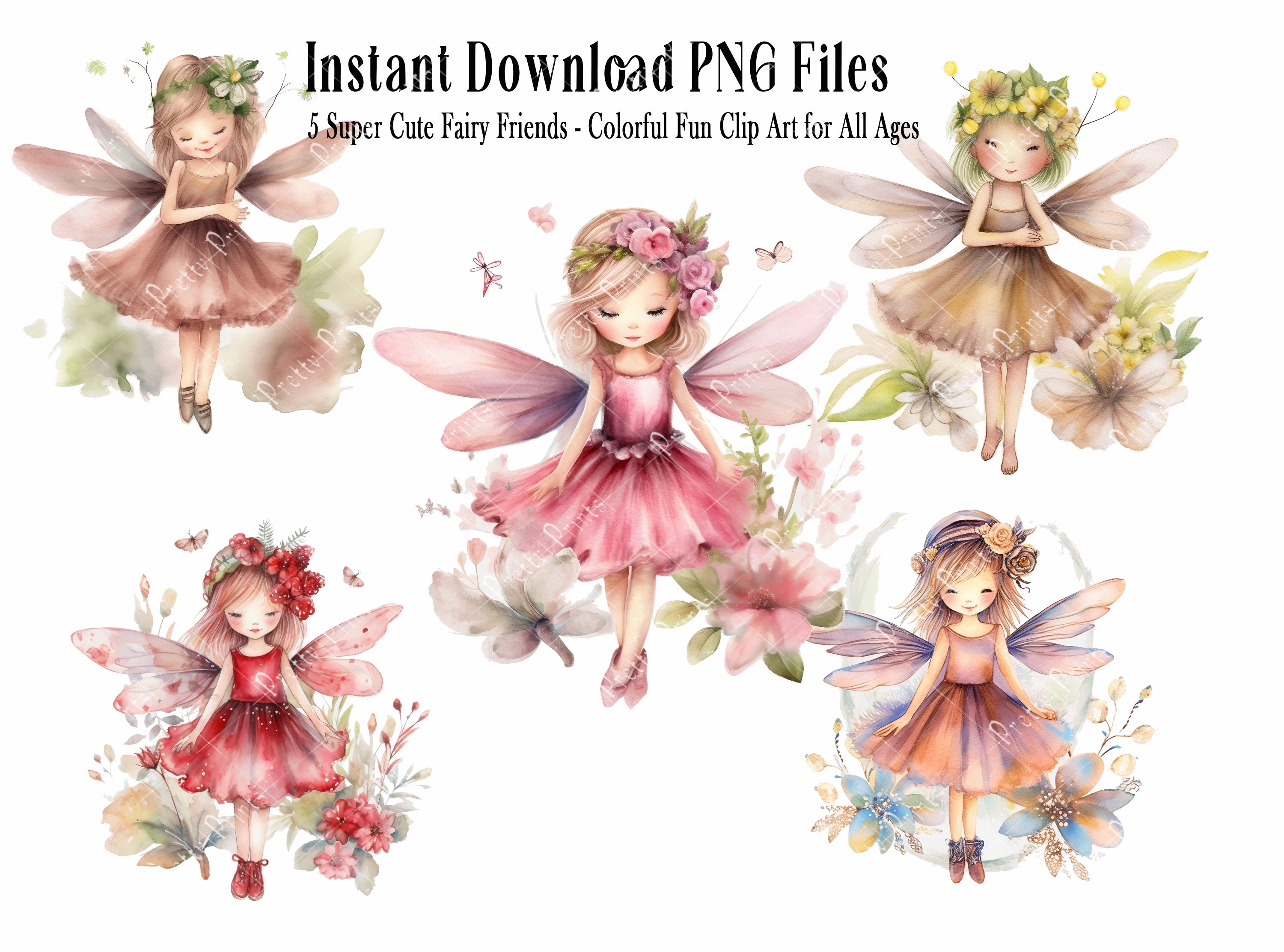 5 Fairy Clipart Bundle - Printable Download - Fairy Collage Pages ...