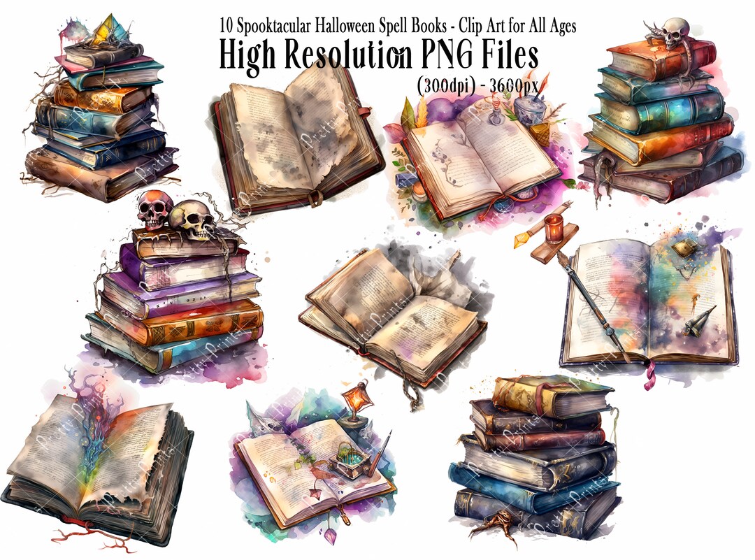 Halloween Spooky Spell Book Clip Art Frightfully Large PNG for Cards ...