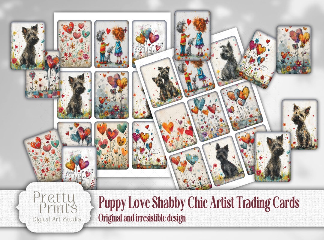 Puppy Love Hearts Artist Trading Cards - Shabby Chic ATC Printable ...