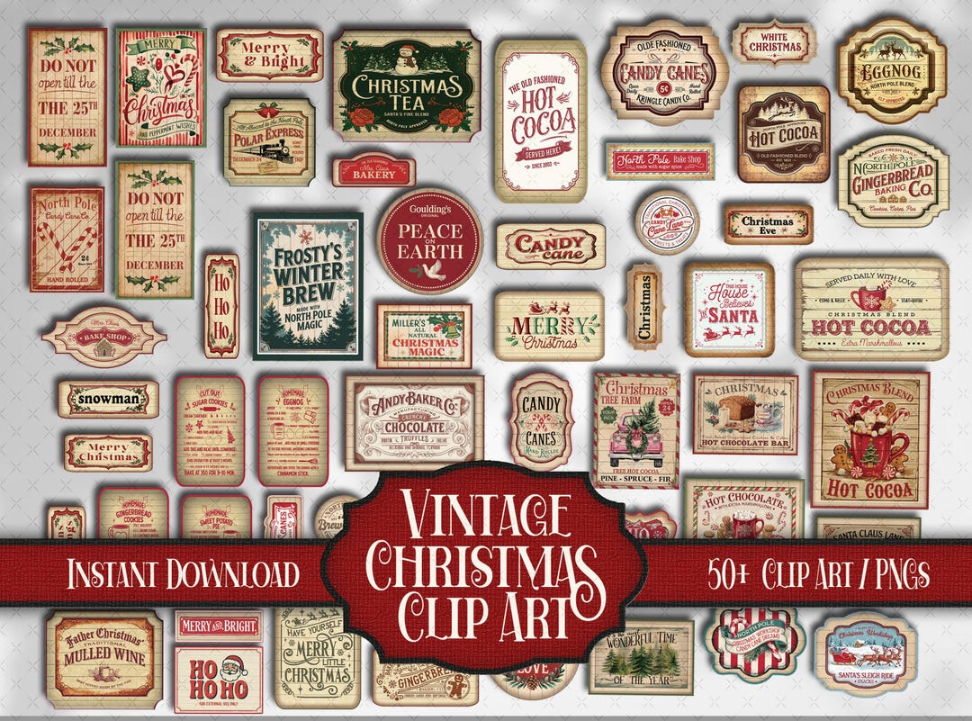 Vintage Christmas Signs Graphics Pack: Printable Vintage Ephemera ...