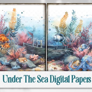 Under the Sea Digital Paper Ocean Life Journal Scrapbook Background ...
