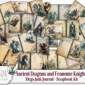 Medieval Dragons and Knights Fantasy Junk Journal Scrapbook Kit ...