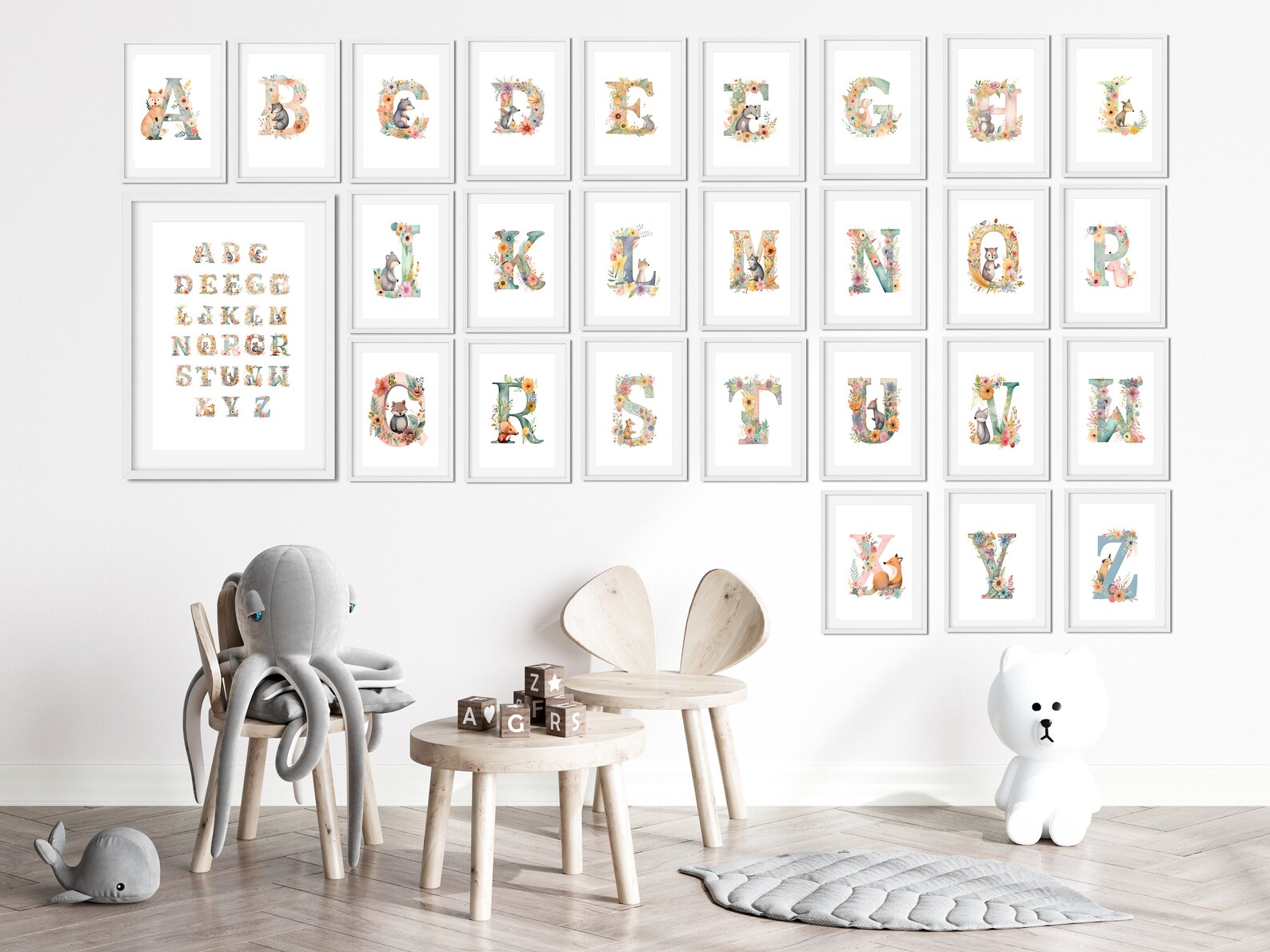 Woodland Friends Alphabet Floral Nursery ABC Prints, Download 26 ...
