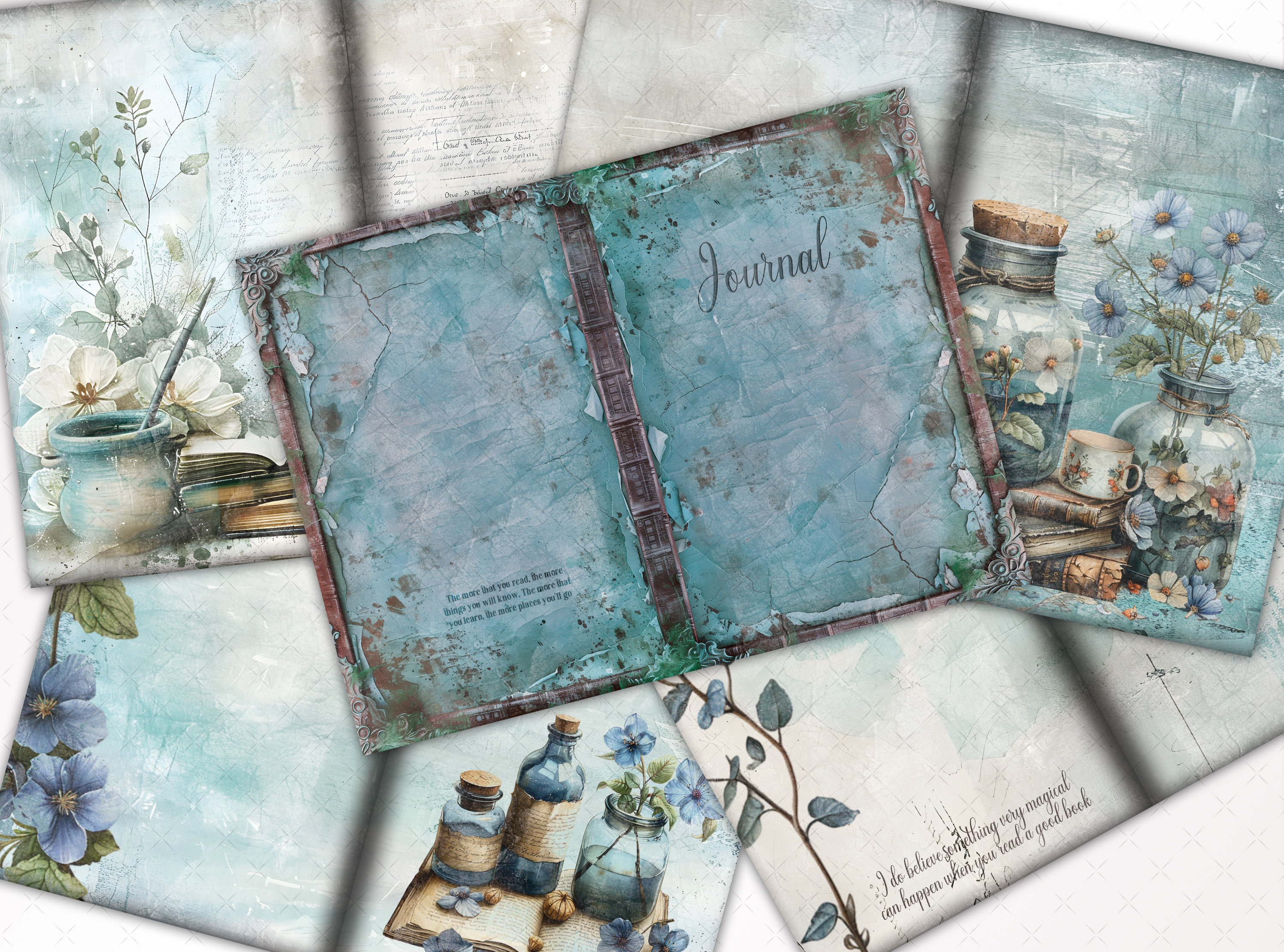 Secret Library Junk Journal Printable Kit, 100+ Ephemera, Blue Library ...