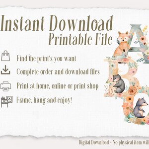 Woodland Friends Alphabet Floral Nursery ABC Prints, Download 26 ...