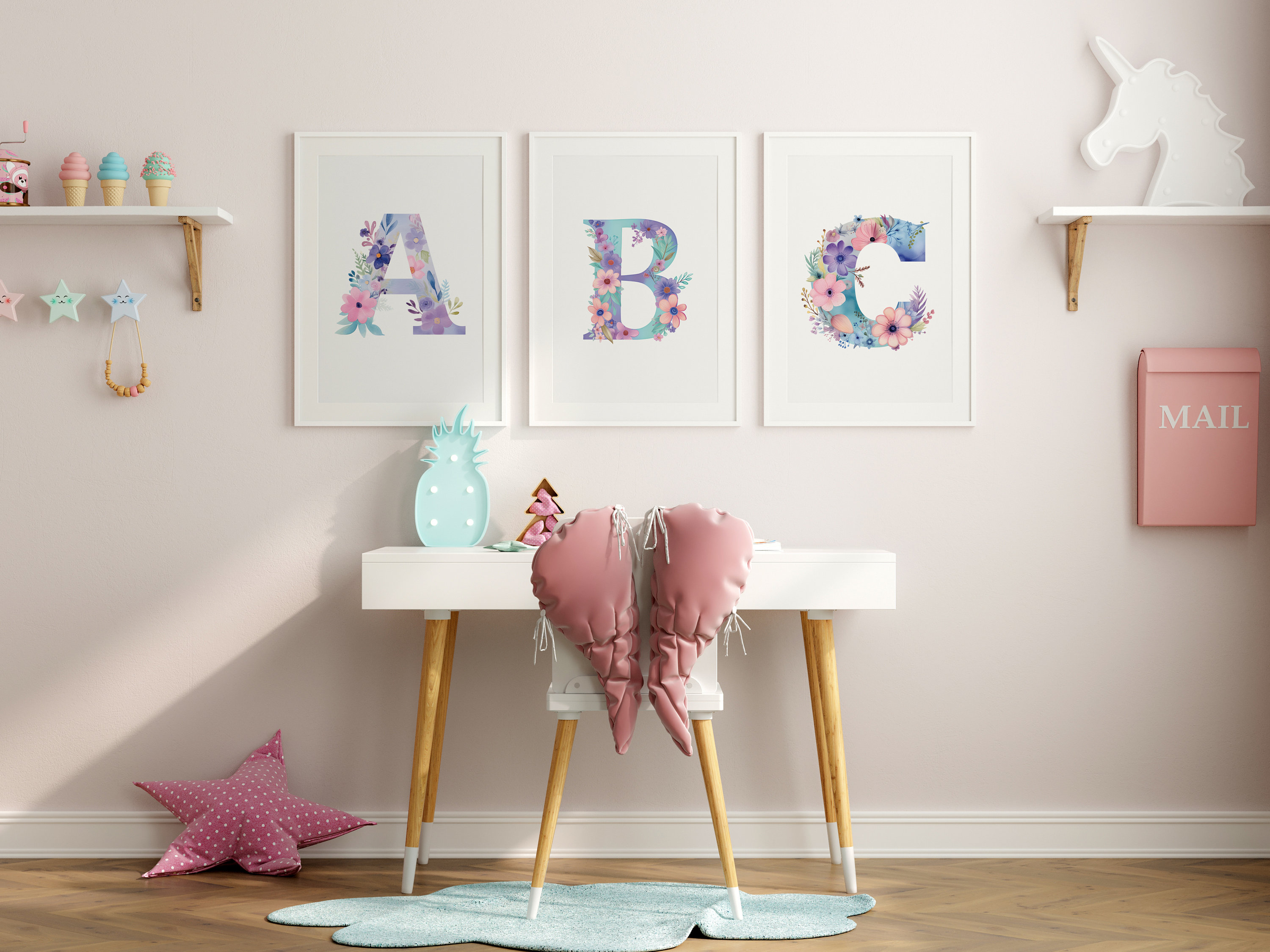 Cute Pink Alphabet Clip Art Full Set of Pngs Floral Initial Letters ...