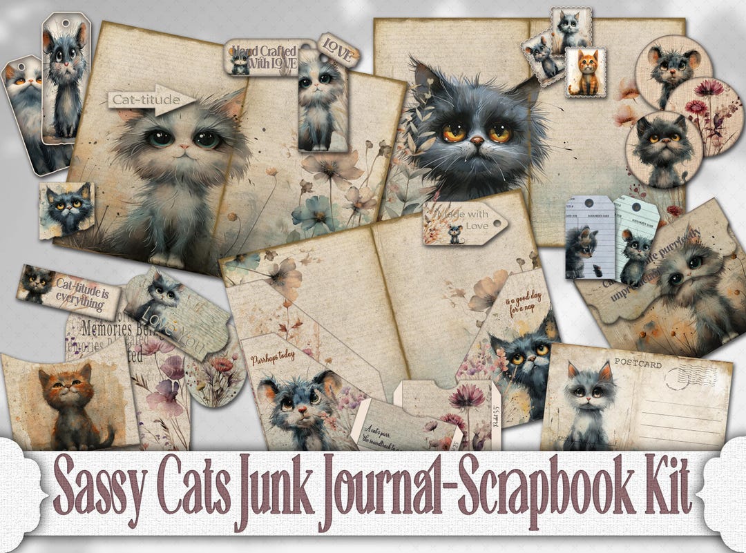 Sassy Cats Folio Junk Journal Printable Kitten Keepsake, Feline ...