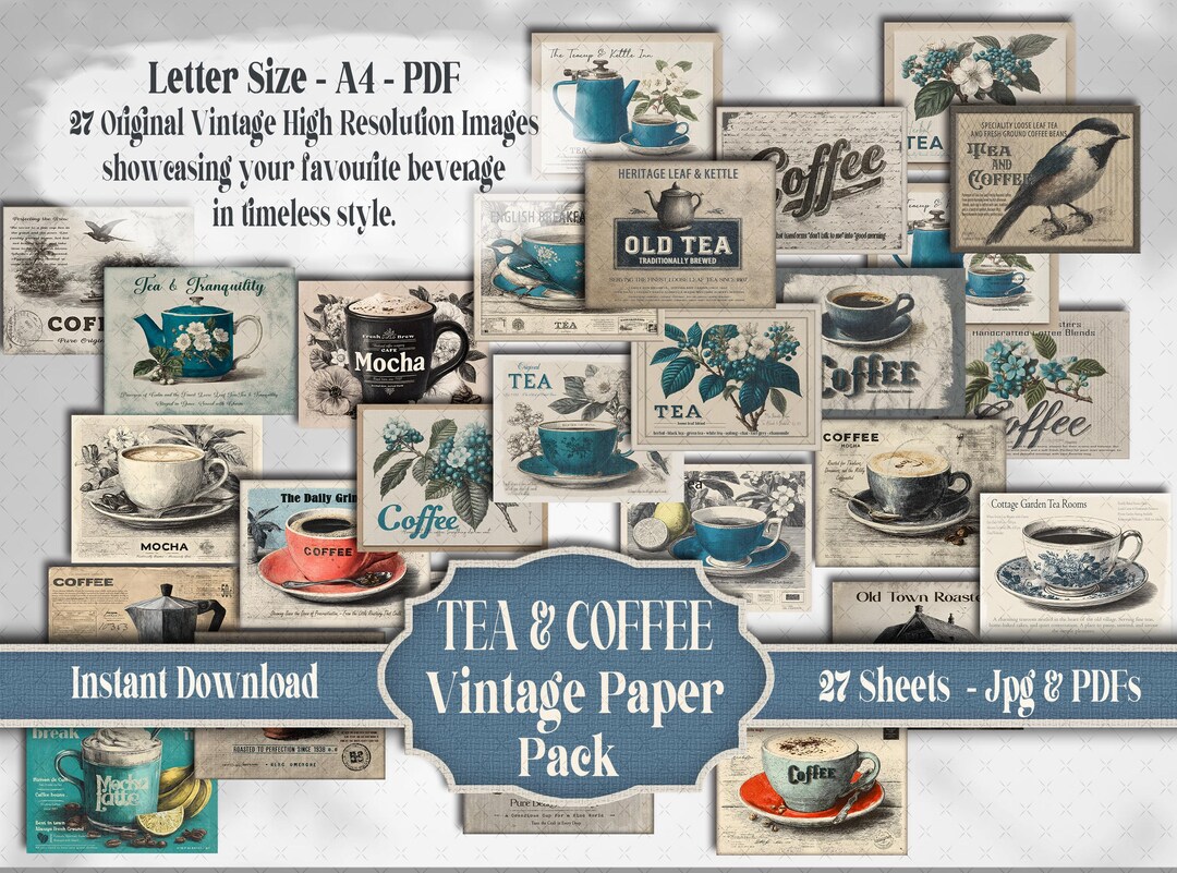 Vintage Coffee and Tea Paper Pack: Retro Cafe Sign Printable High ...
