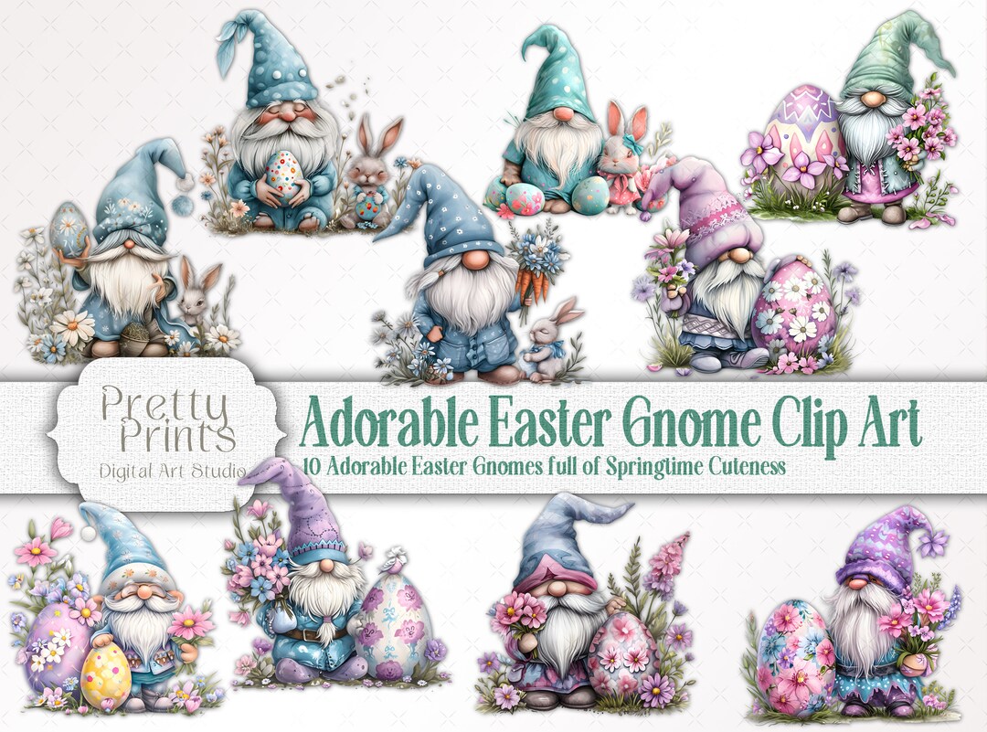 10 Colorful Easter Gnome PNG Clip Art Bundle, Instant Digital Download ...