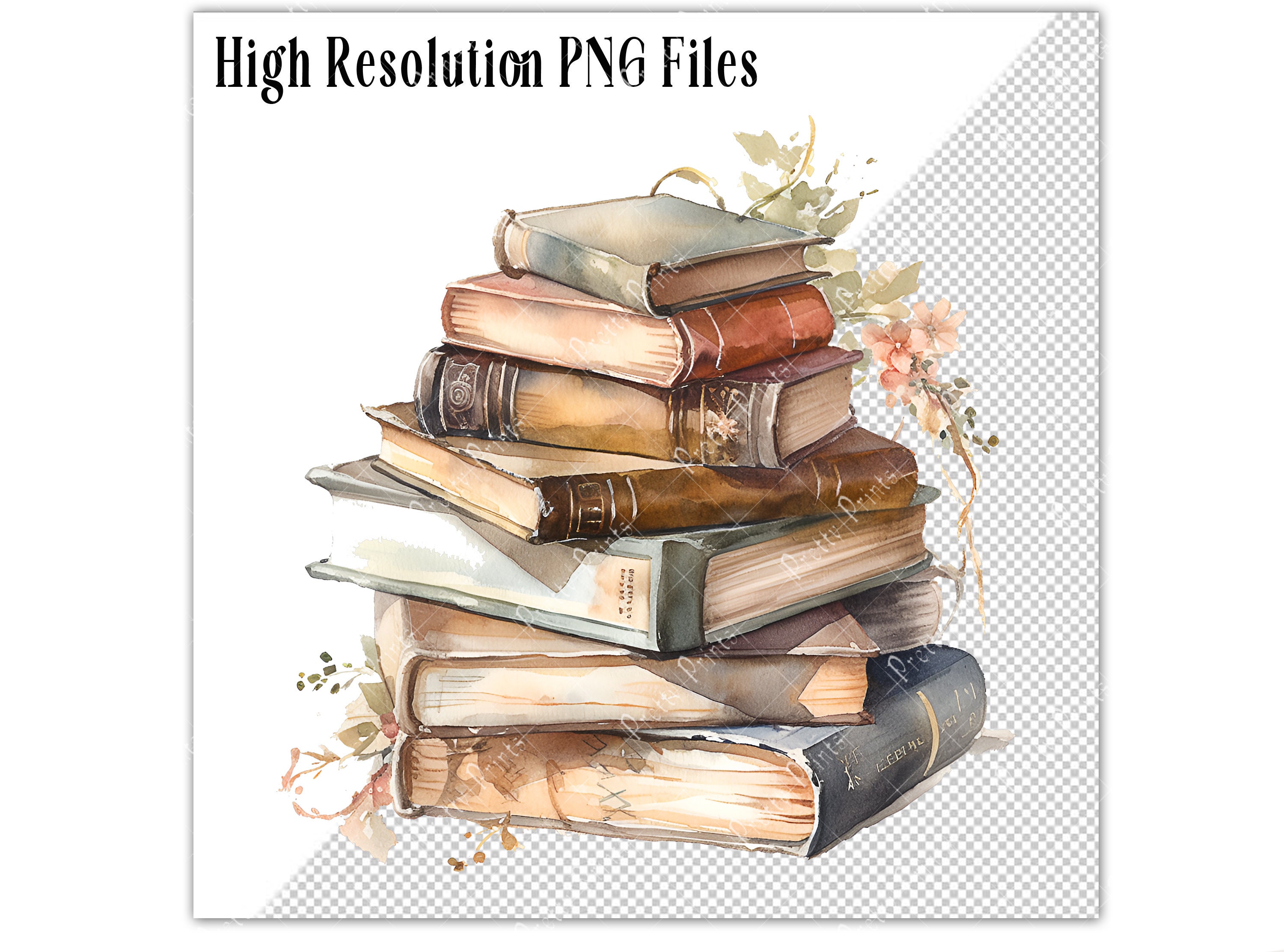 Shabby Chic Book Clip Art: Vintage Bookstack PNG Images (digital ...