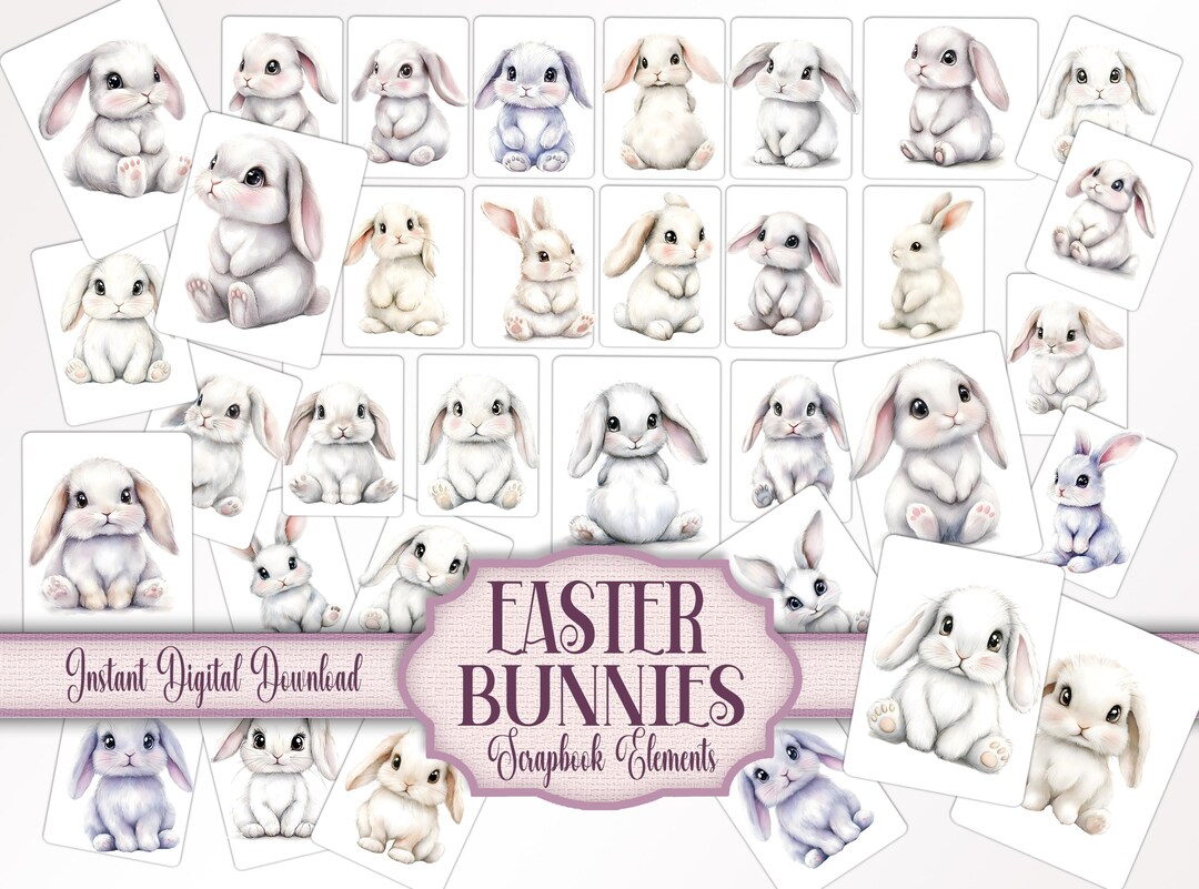 Easter Bunny Clip Art Pack: Printable Paper Craft Supply, Junk Journal ...