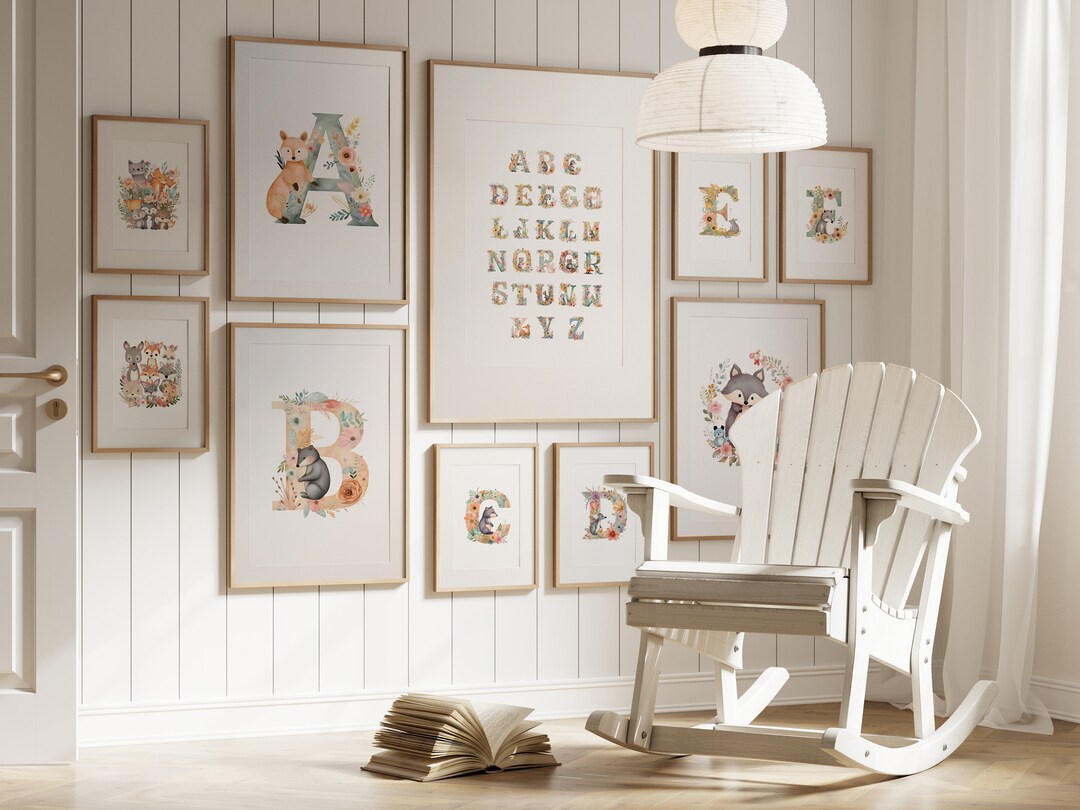 Woodland Friends Alphabet Floral Nursery ABC Prints, Download 26 ...