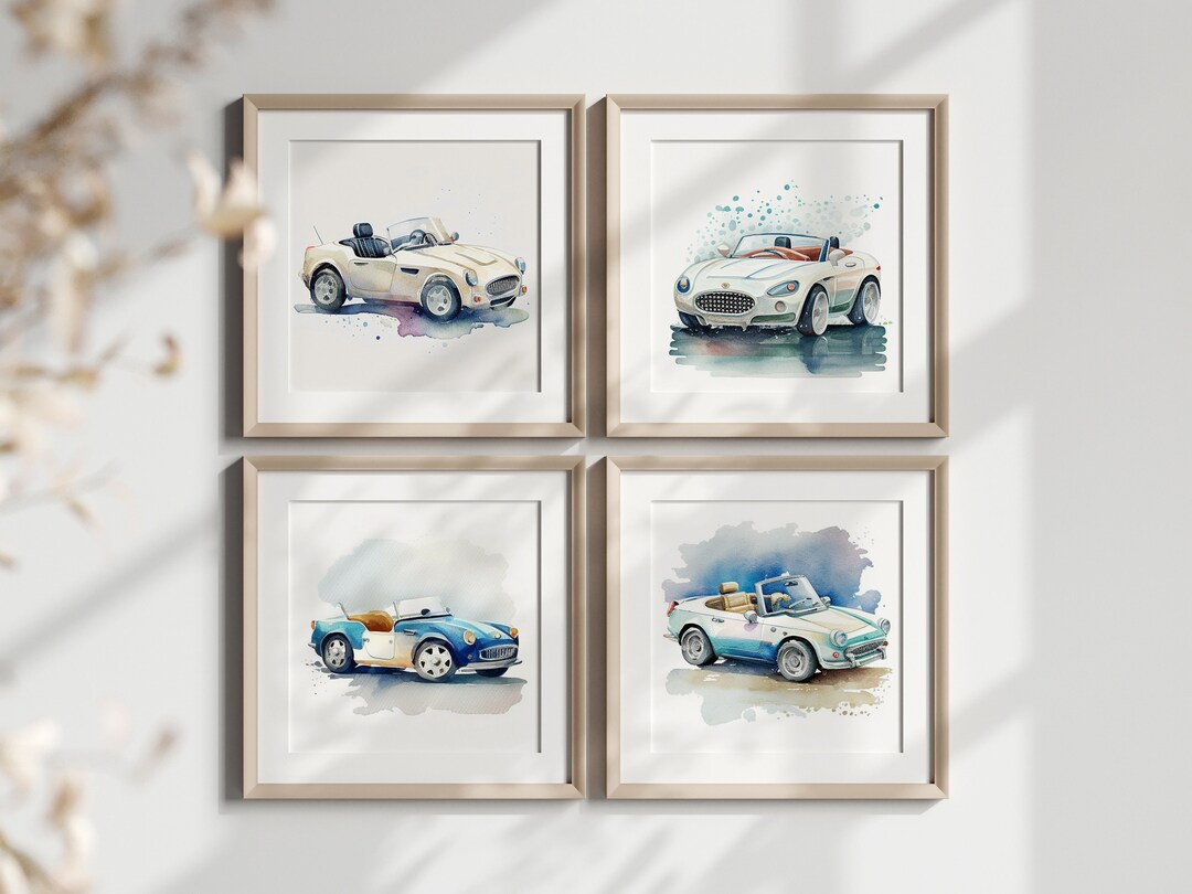 Convertible Car: Watercolor Set of 4 - Original Artwork, Car Gift, Best ...