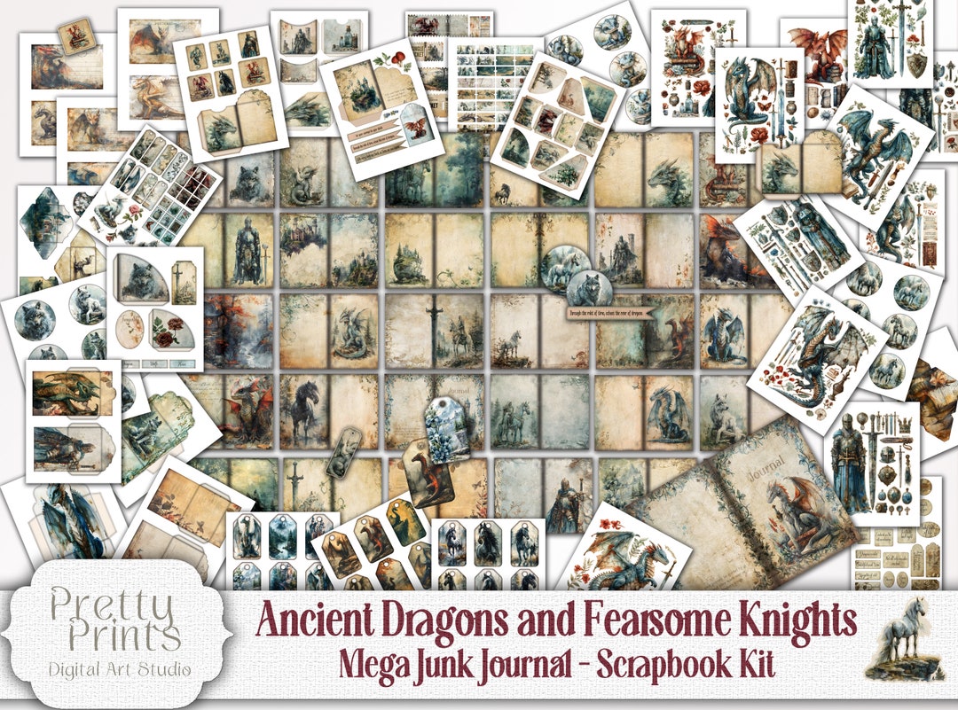 Medieval Dragons and Knights Fantasy Junk Journal Scrapbook Kit ...