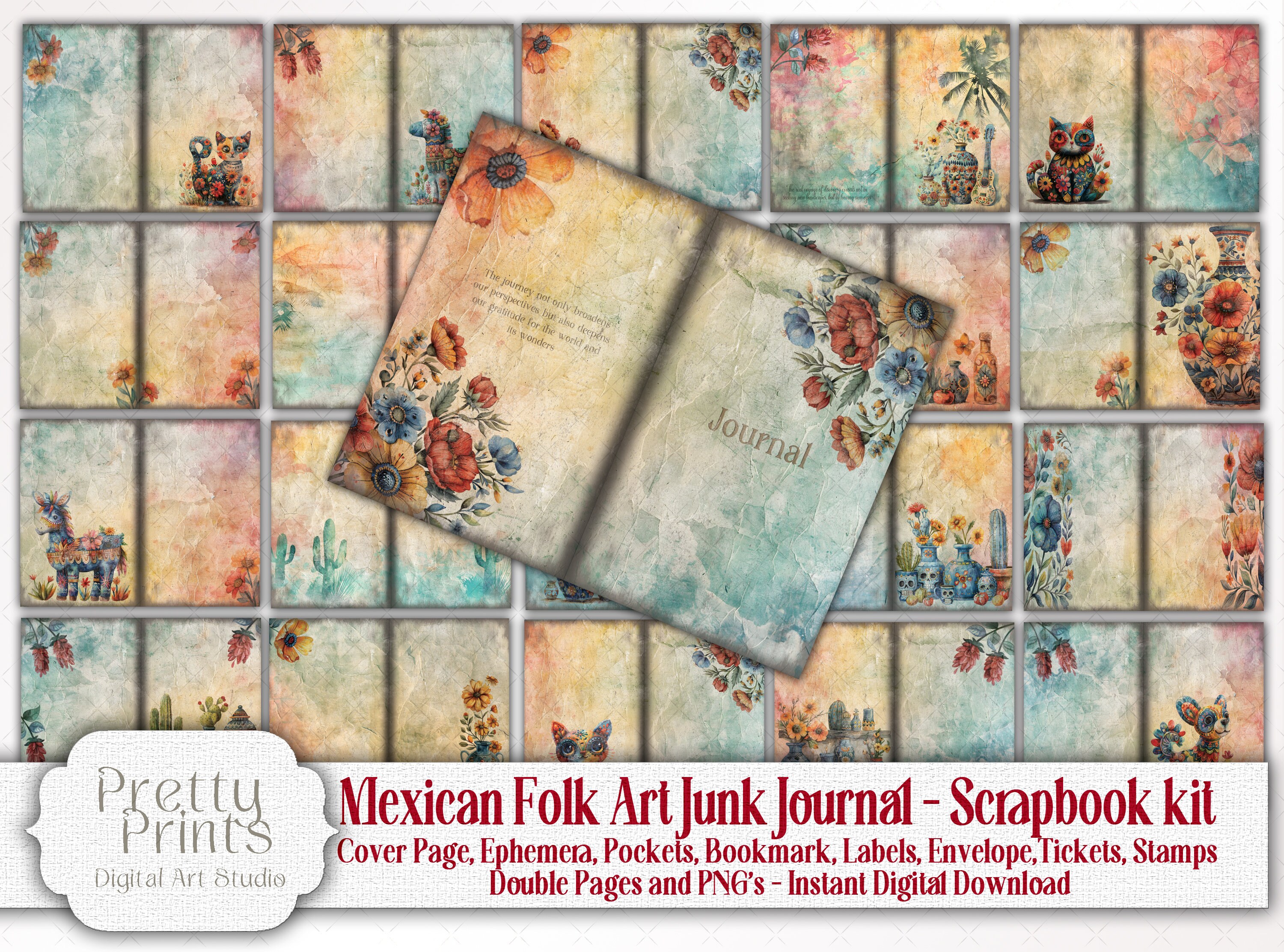 Mexican Folk Art Junk Journal Scrapbook Kit: Mega Bundle Mexico Holiday ...