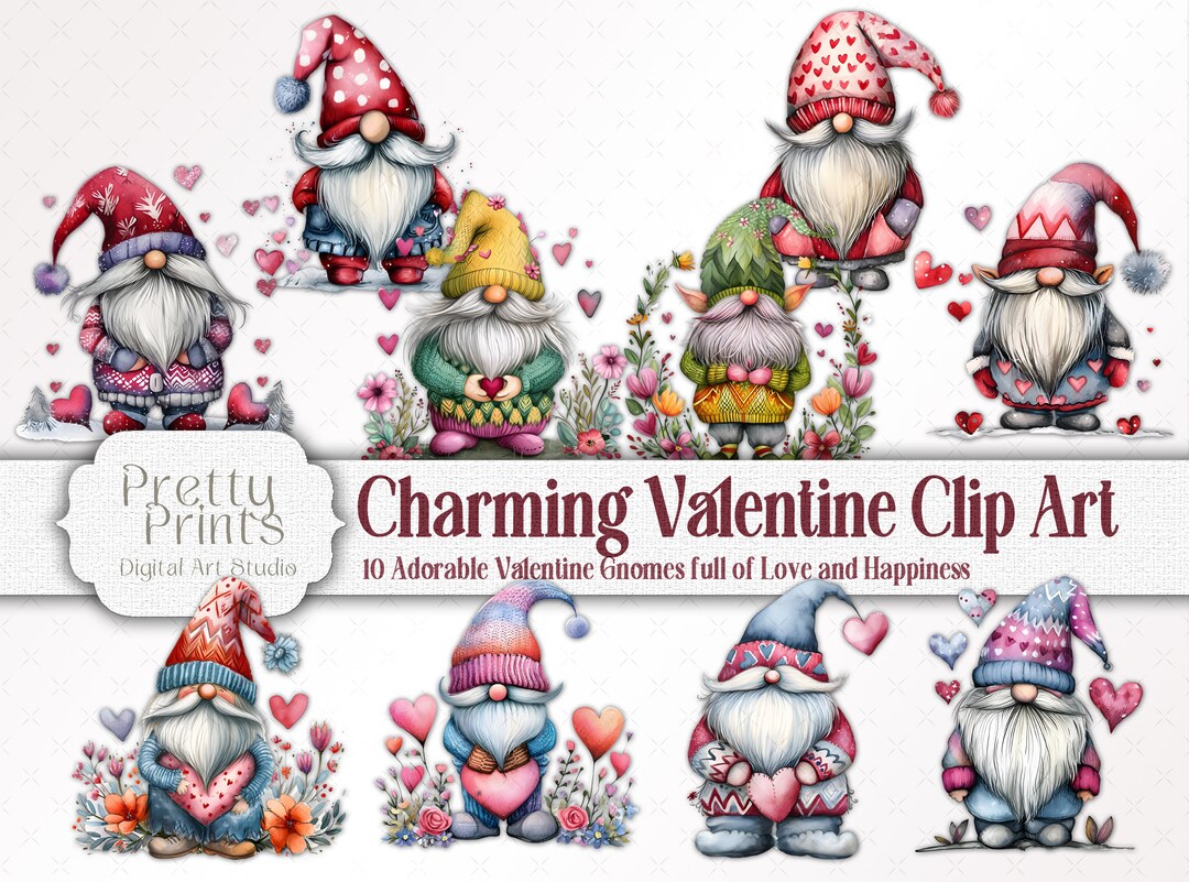 Cute Valentine Gnome Clip Art Bundle, Instant Digital Download ...
