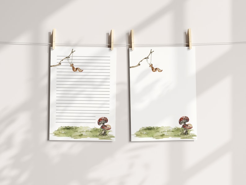 Woodland Stationery Set: Watercolor Writing Paper - You Print Digital ...