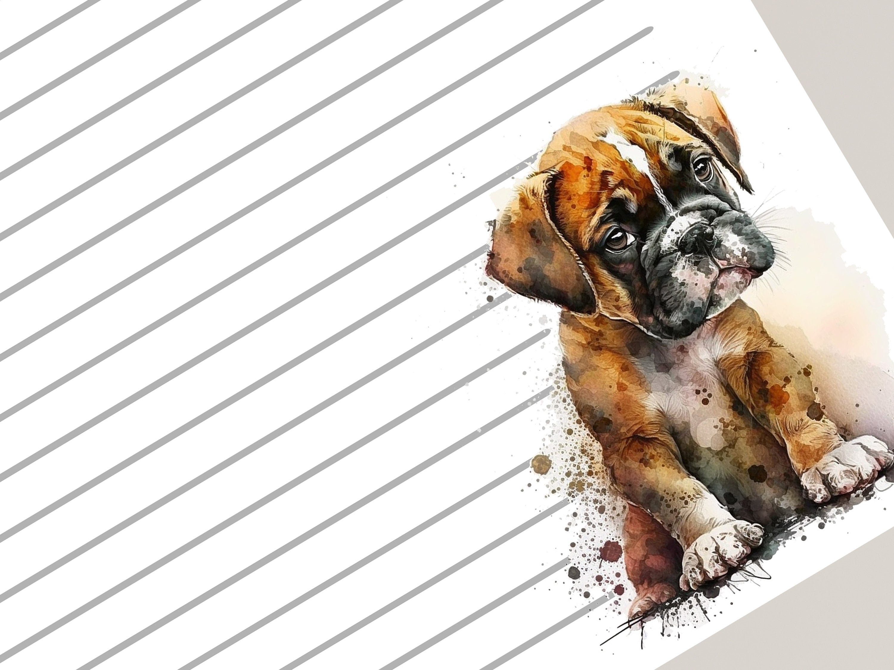 Printable Boxer Stationery Adorable Puppy Prints for Dog Lovers Writing ...