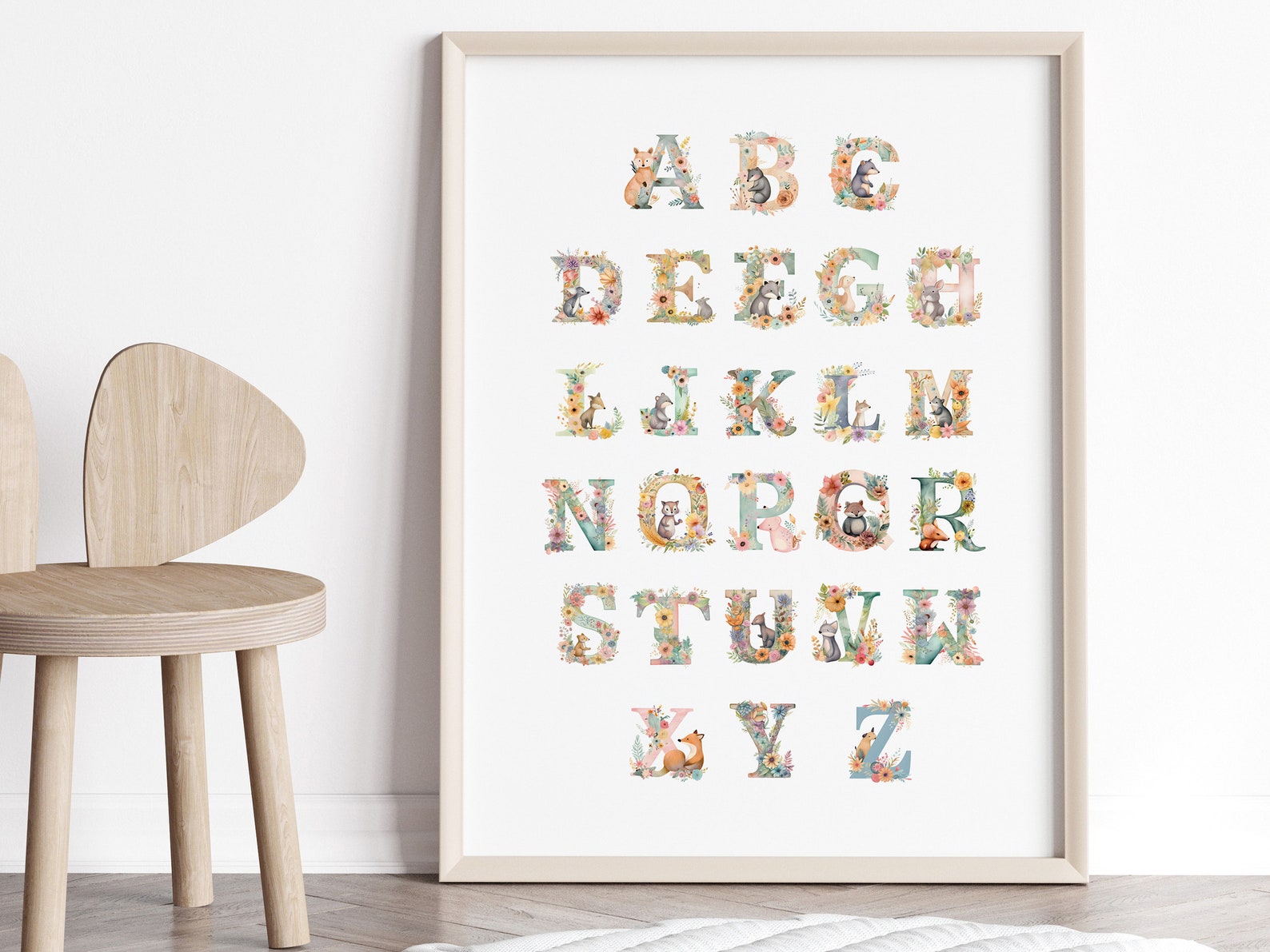 Woodland Friends Alphabet Floral Nursery ABC Prints, Download 26 ...