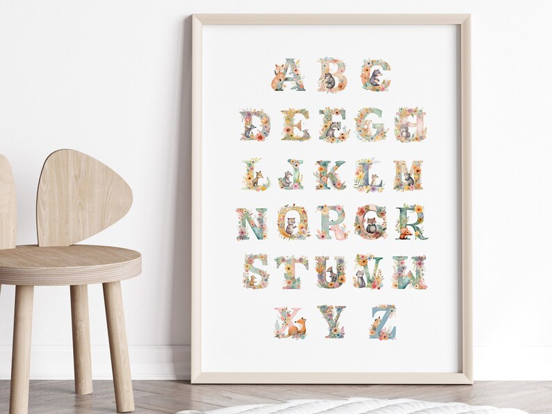 Woodland Friends Alphabet Floral Nursery ABC Prints, Download 26 ...
