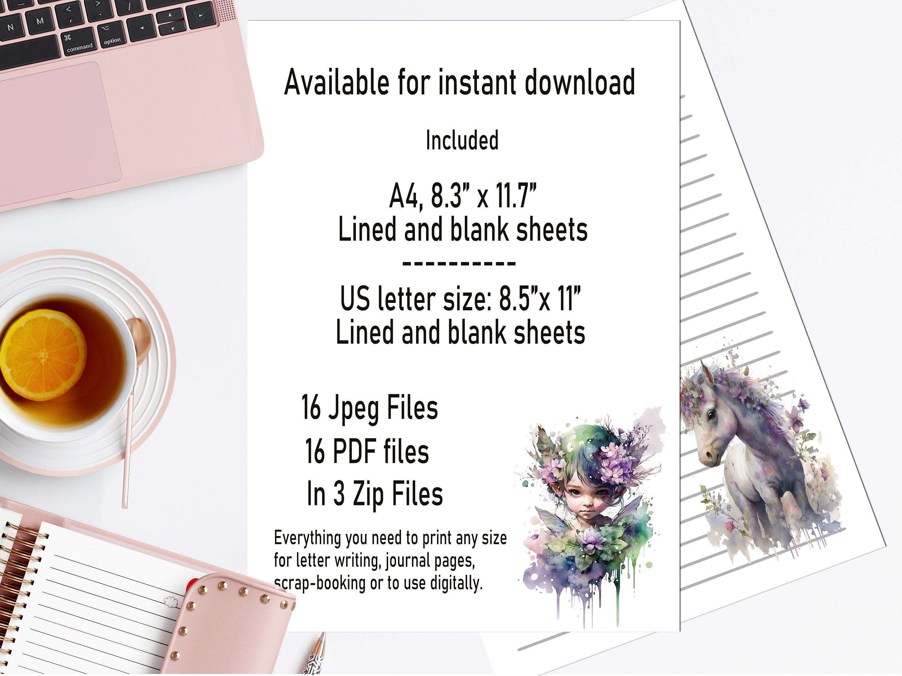 Magical Fairy Printable Stationery Set Mermaid Unicorn - Etsy