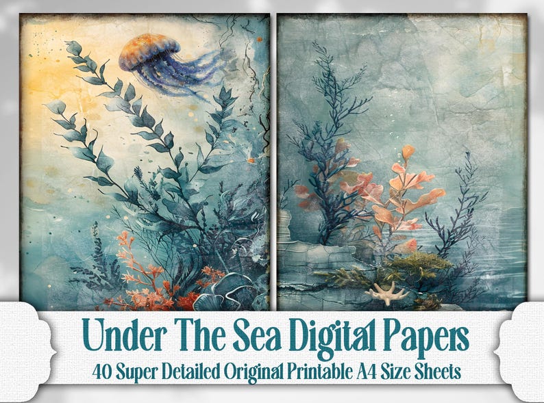 Ocean Life Under the Sea Pack - A4 Size 40 Printable Scrapbook Papers ...
