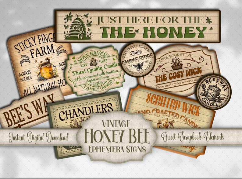Bee Fussy Cut Signs & Labels: Retro Honey Ephemera Stickers | Junk ...
