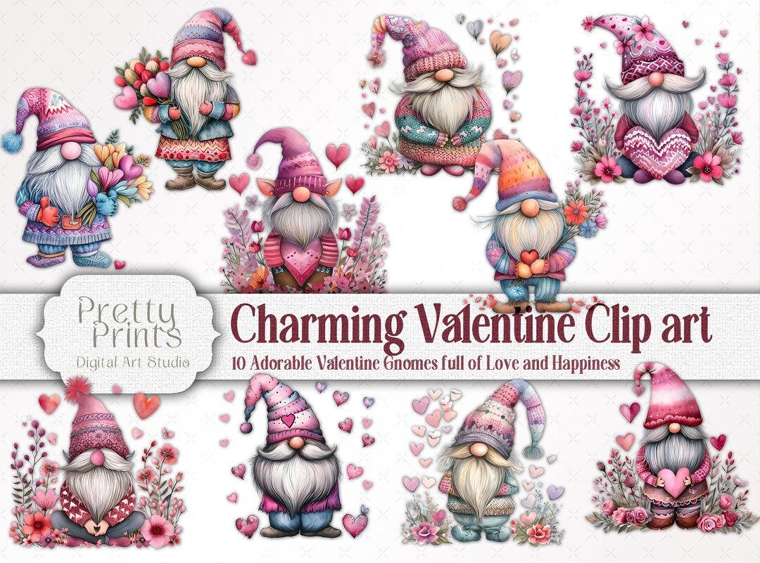 10 Adorable Valentine Gnome PNG Clip Art Bundle, Instant Digital ...