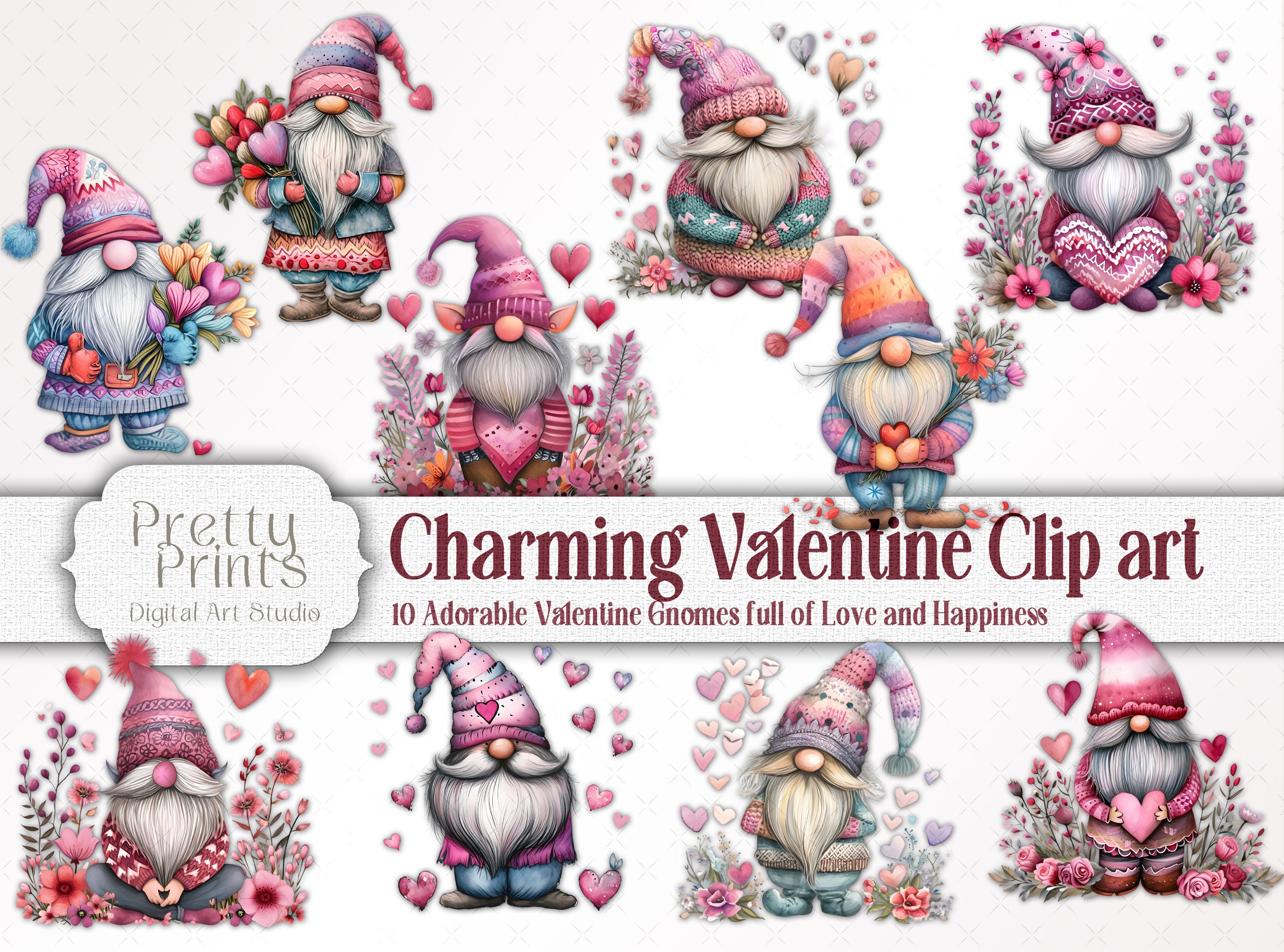 10 Adorable Valentine Gnome PNG Clip Art Bundle, Instant Digital ...