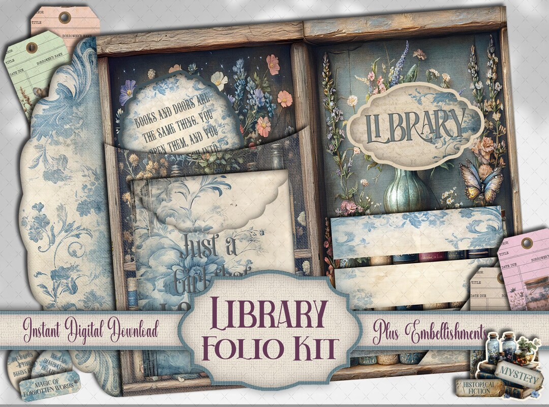 Antique Library Junk Journal Folio Kit - Fully Loaded Printable Download - DIY Paper Craft ...