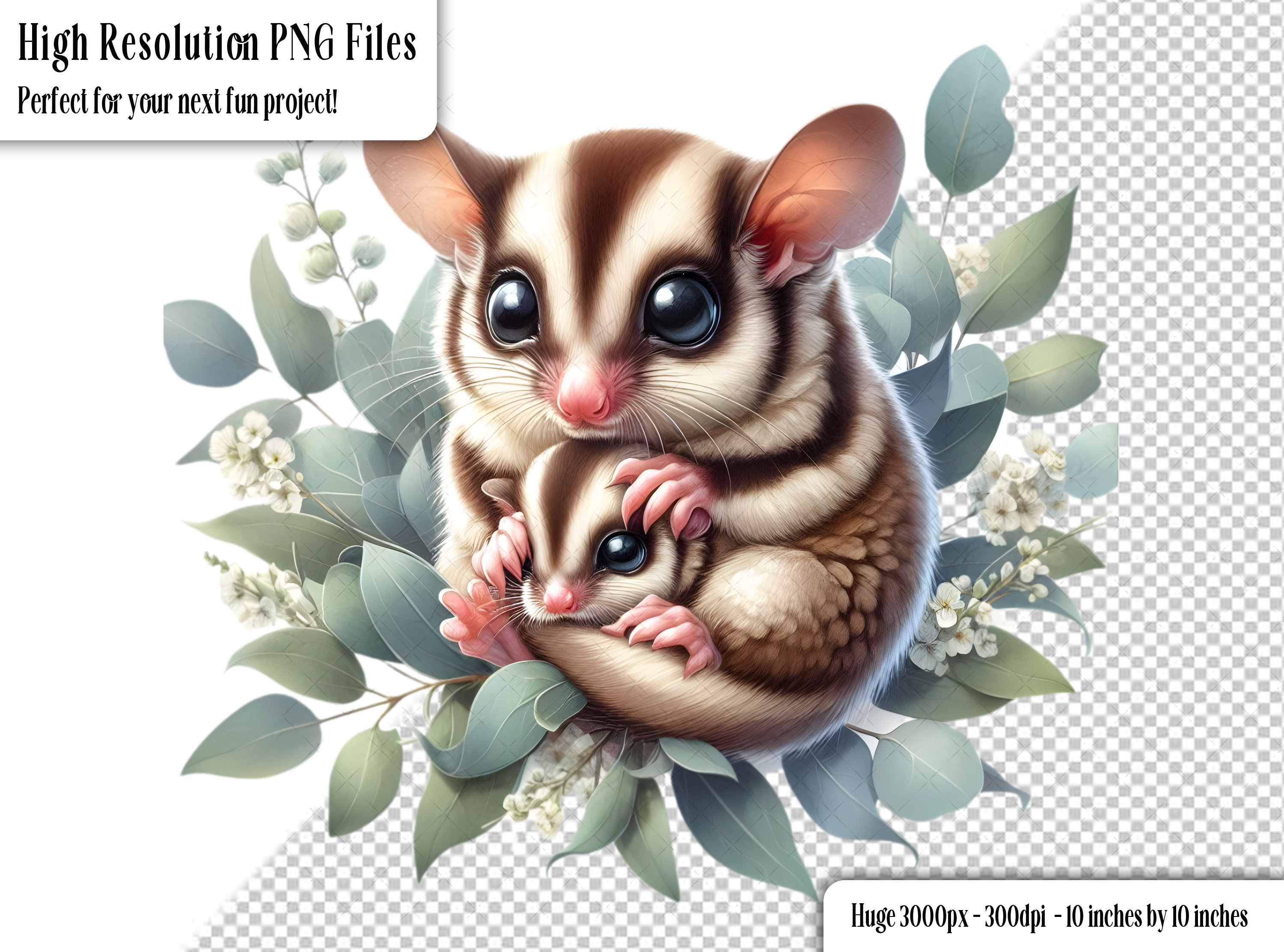 Enchanting Sugar Glider Watercolor PNG Clip Art Instant Digital ...