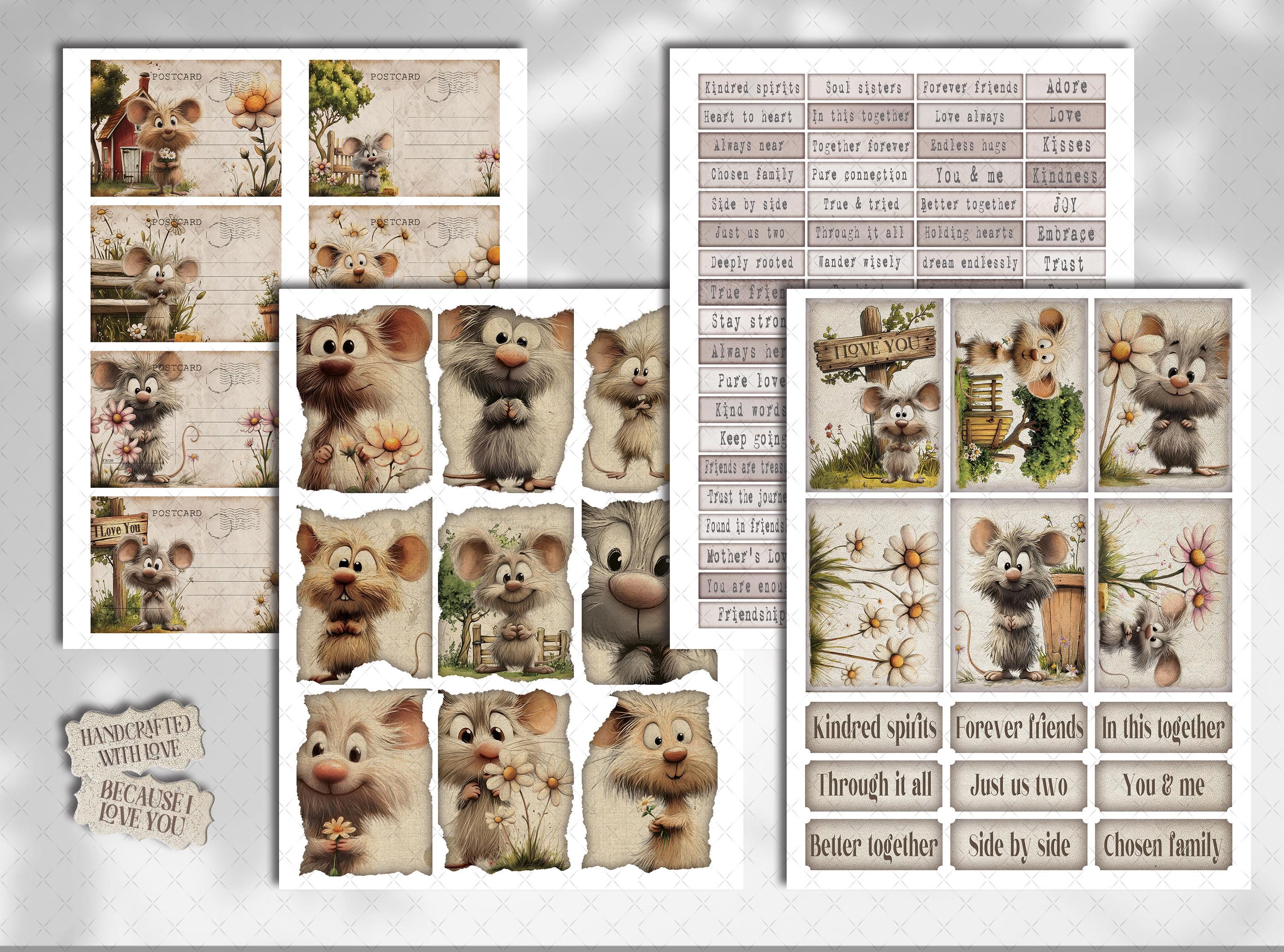Mouse Junk Journal Pack: Whimsical Cartoon Scrapbook Pages, Ephemera ...