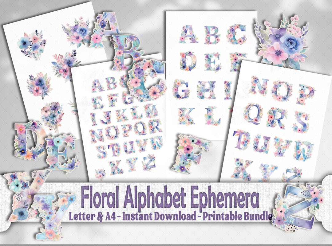 Floral Alphabet Junk Journal Ephemera Fussy Cuts: Printable Letter ...