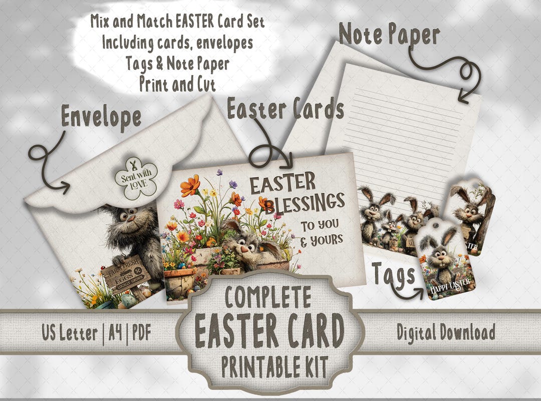 Easter Bunny Folding Card Kit - Printable Easter Cards | Envelopes ...