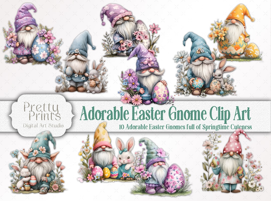 10 Springtime Easter Gnome PNG Clip Art Bundle, Instant Digital ...