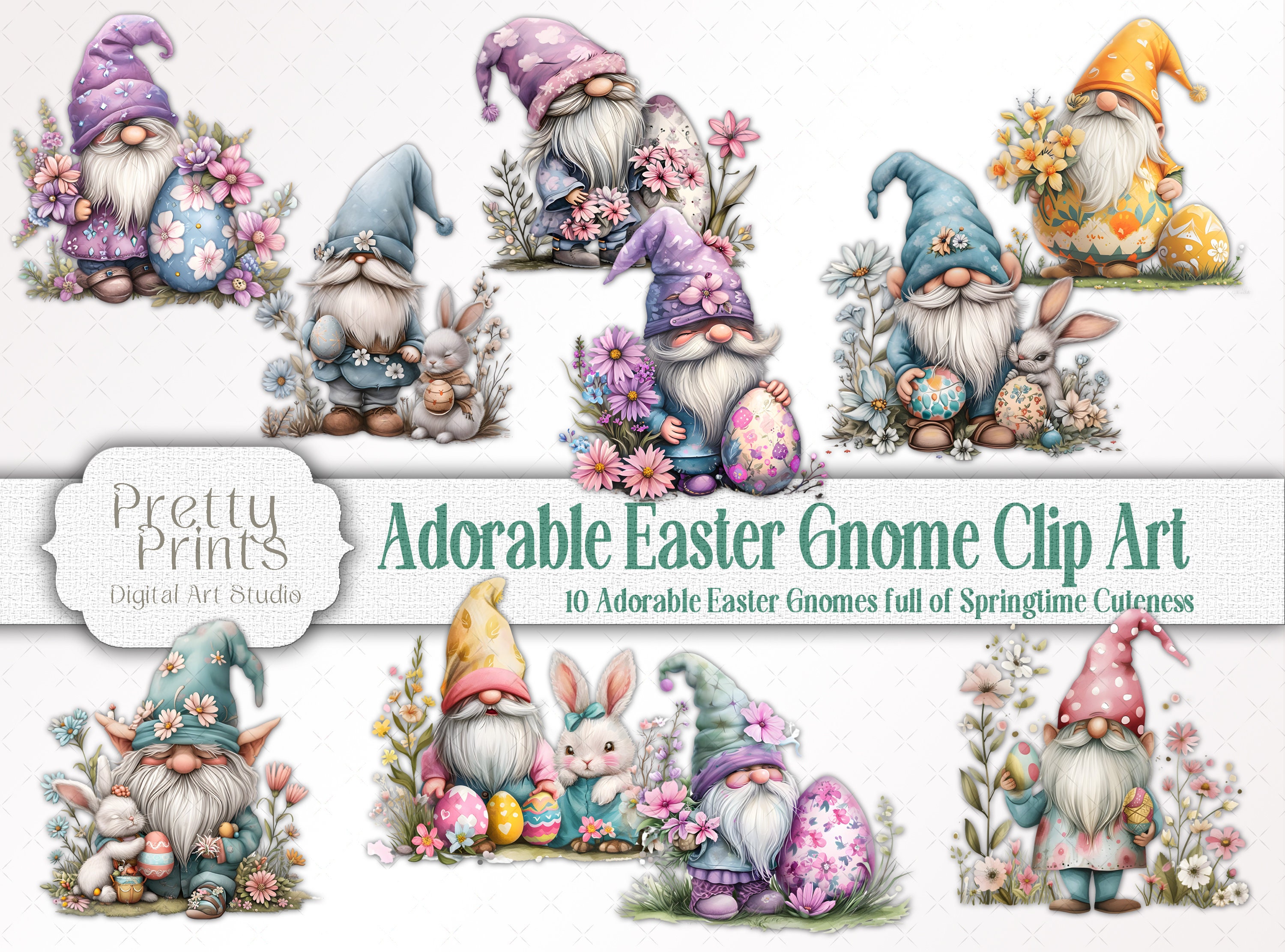 10 Springtime Easter Gnome PNG Clip Art Bundle, Instant Digital ...
