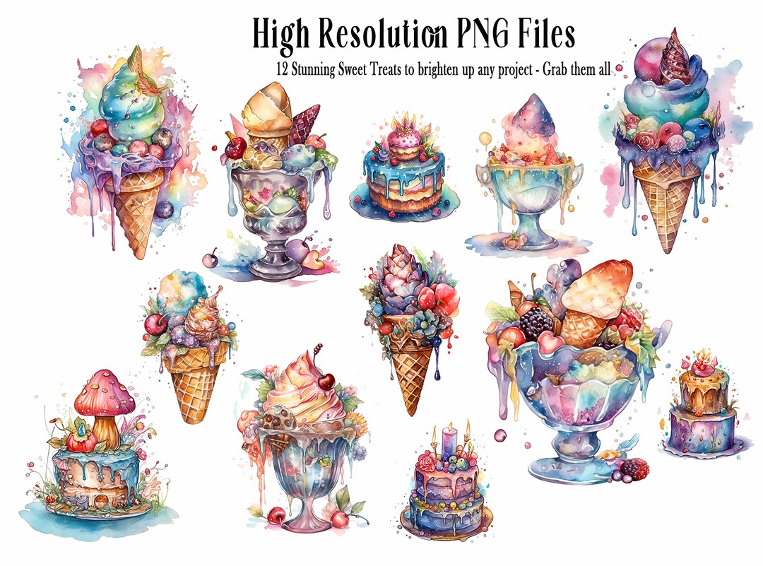 Cute Ice Cream Sweet Treats Clip Art, Junk Journal Ephemera, Card ...