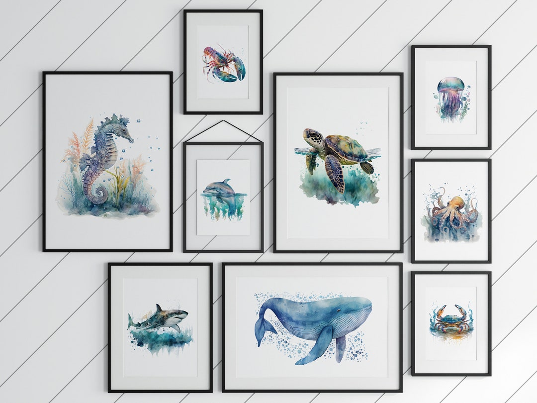 Set of 9 Wonderful Sea Creatures, Marine Life Poster, Whales and ...