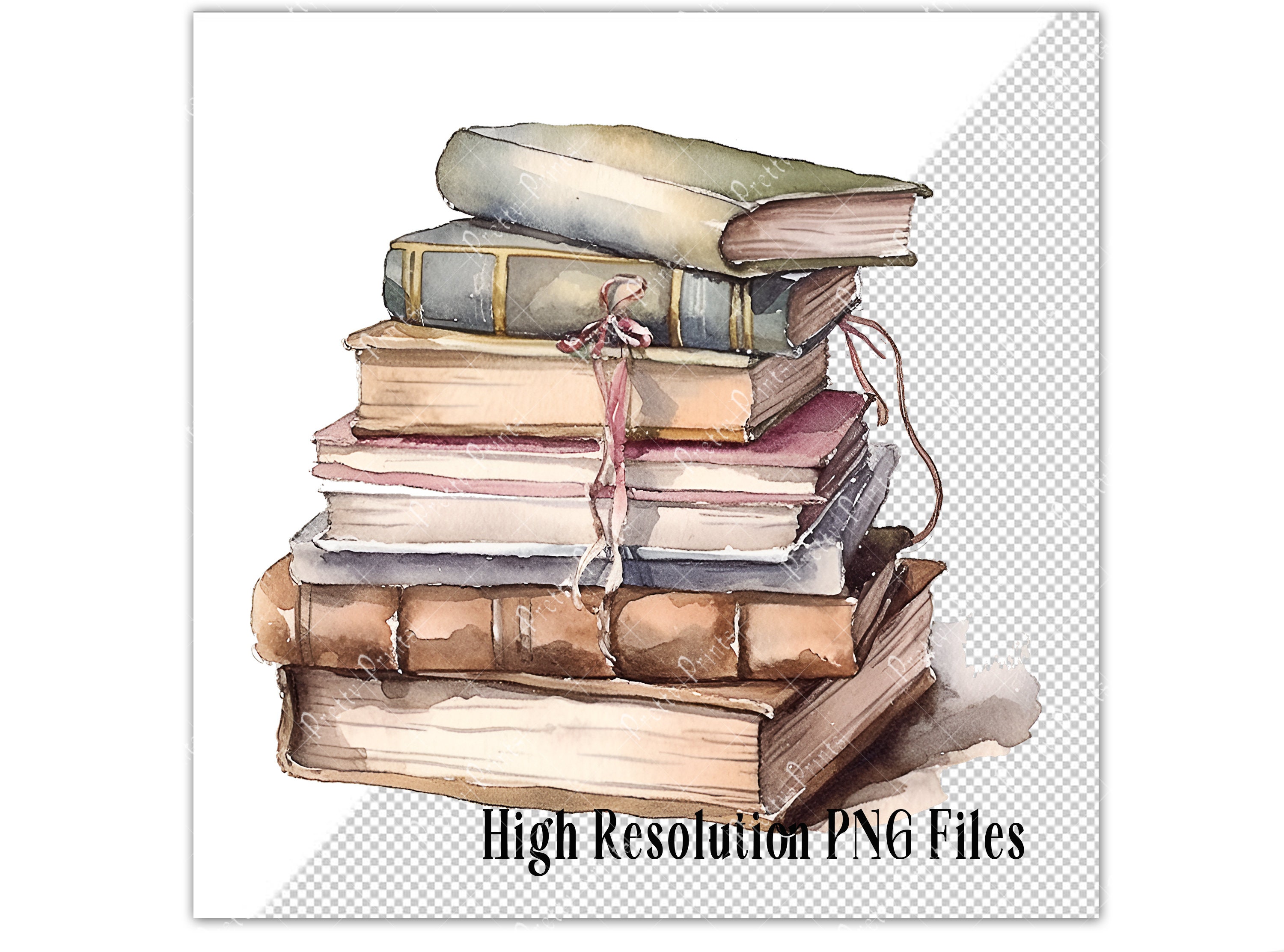 Shabby Chic Book Clip Art: Vintage Bookstack PNG Images (digital ...
