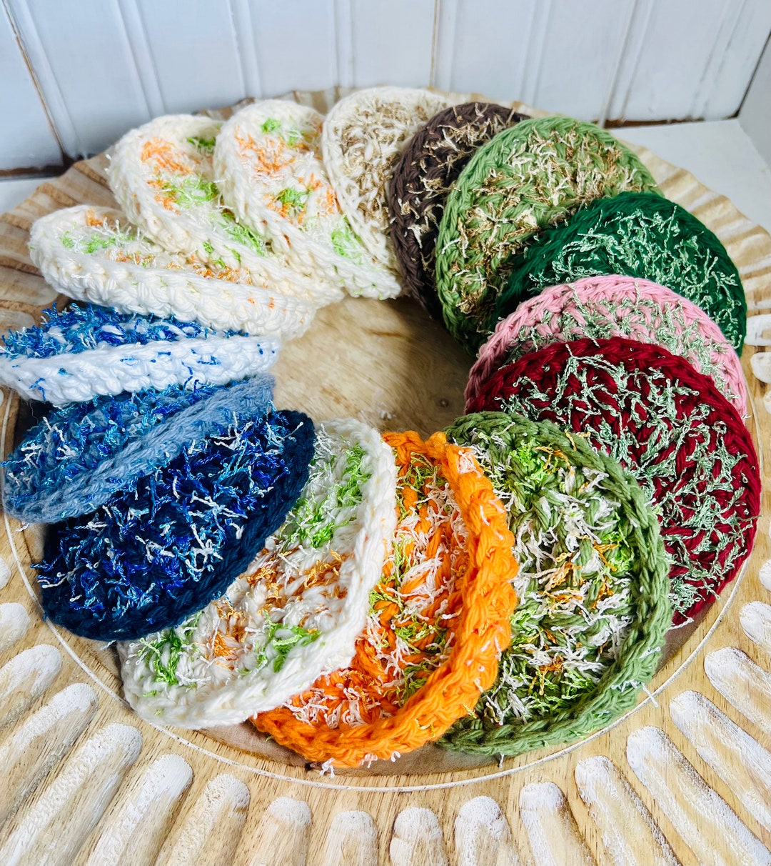 Dish Scrubbies, 3-pack Handmade Crochet, Double Sided, Cotton Blend ...