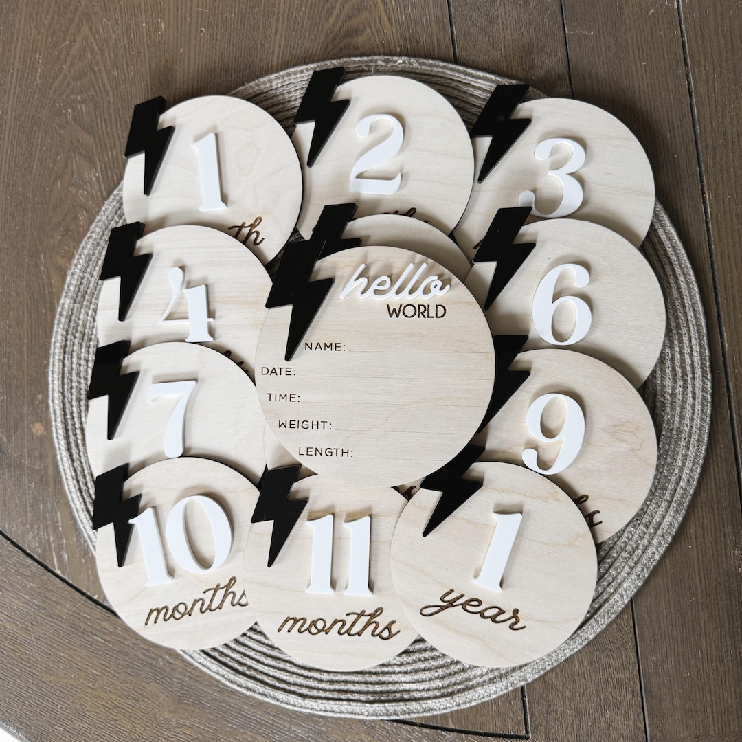Personalized Lightning Bolt Baby Milestone Markers: Wood & Acrylic ...