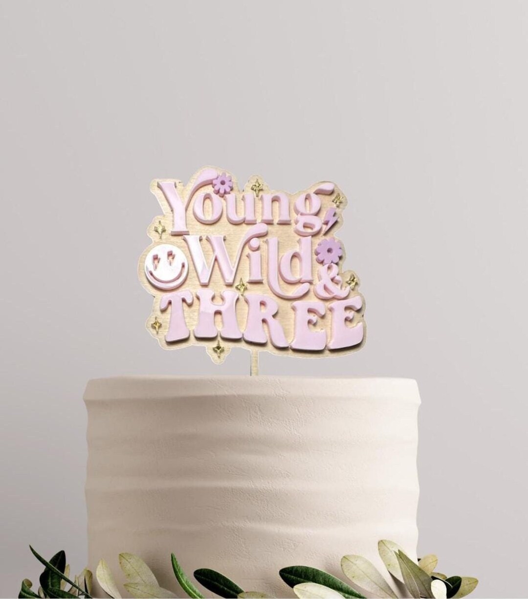 Adorable 3rd Birthday Cake Topper With Floral & Retro Vibes - Lightning ...