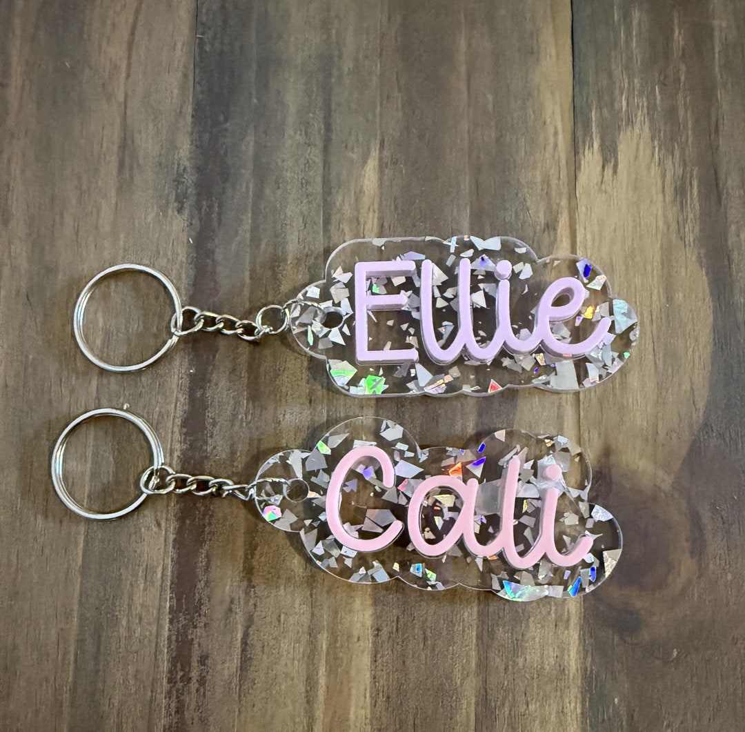 Personalized Acrylic Book Bag Tag Custom Keychain Gift for Her Sparkle ...