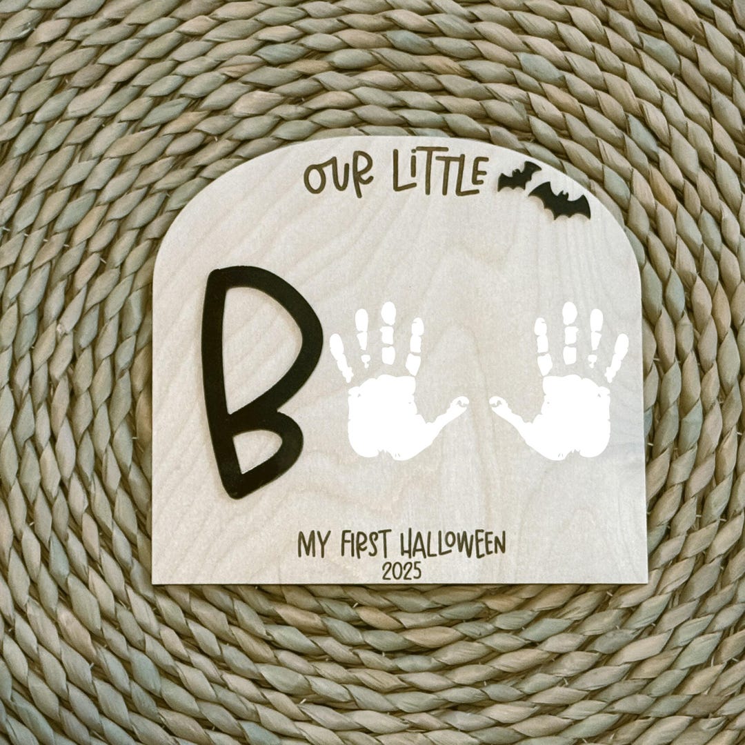 First Halloween 2025 Baby Keepsake Sign - DIY Engraved Wood Handprints ...
