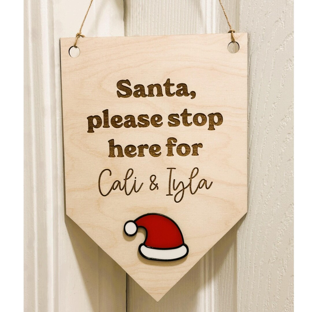 Personalized Santa Stop Here Sign Christmas Door Hanger Sign Wooden ...