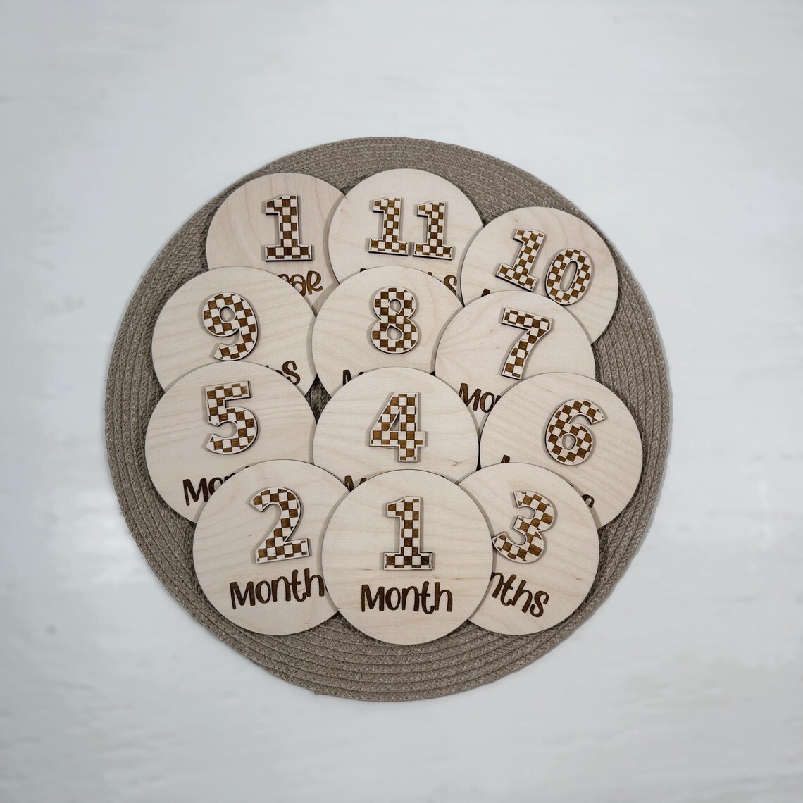 Checkered Wooden Baby Milestone Discs: Photo Prop Gift - Etsy