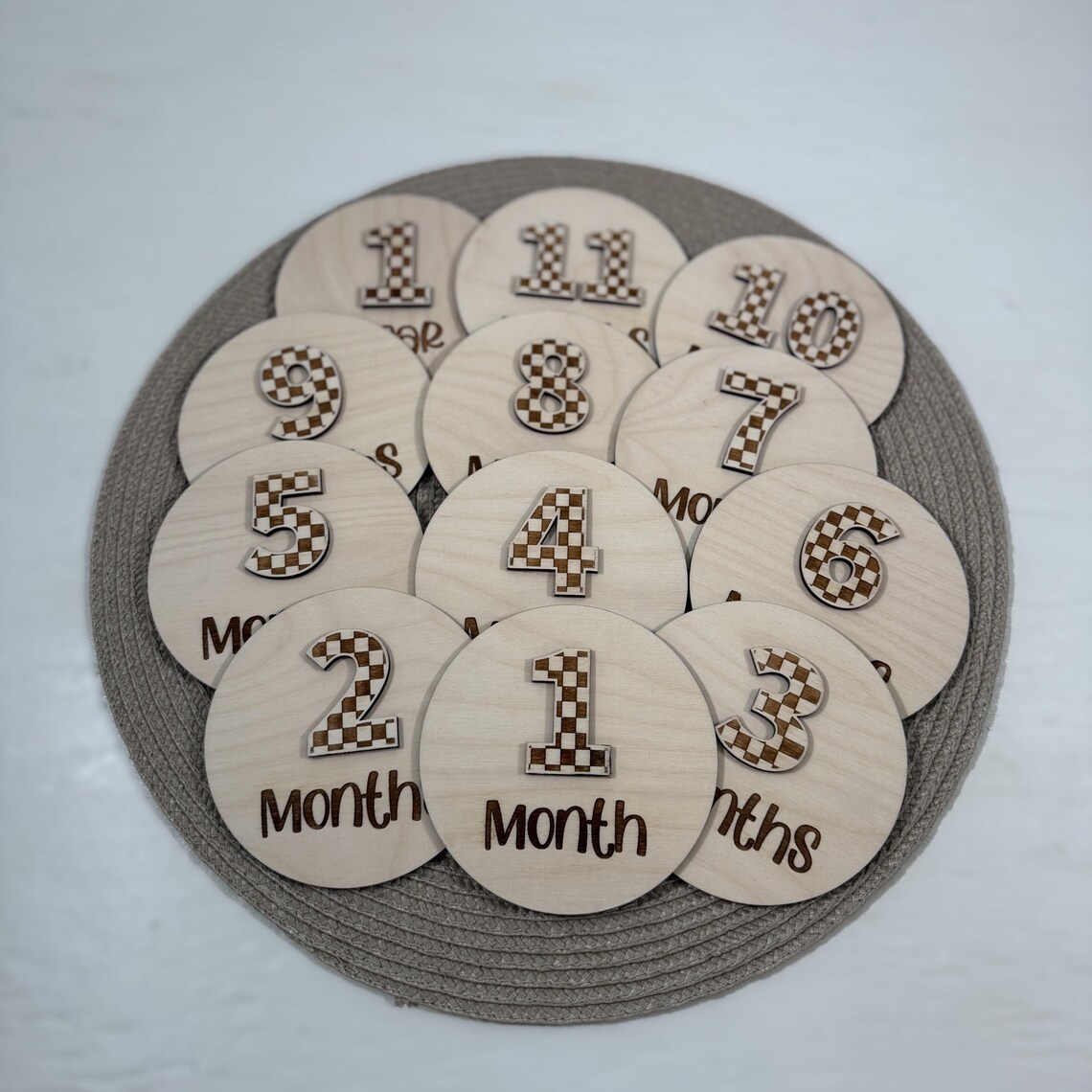 Checkered Wooden Baby Milestone Discs: Photo Prop Gift - Etsy
