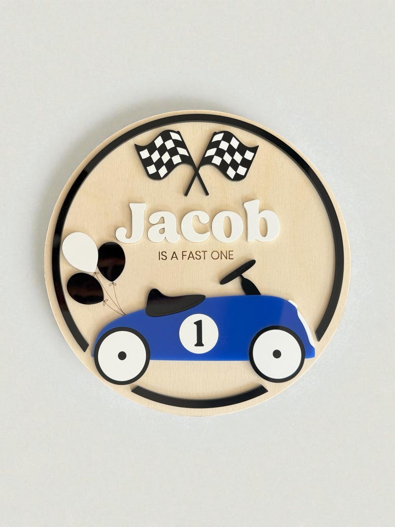 Racing Car Name Sign, Personalized Wood & Acrylic (nursery or Birthday ...